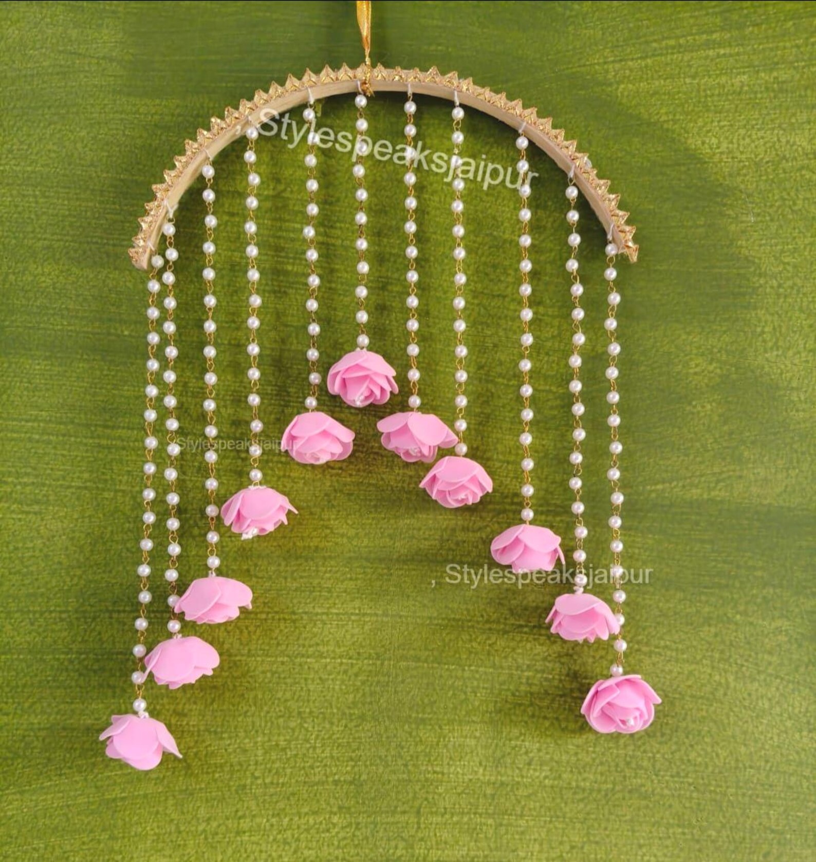Traditional Foam Floral Half Moon Wall Hanging Pearl Strings for ...