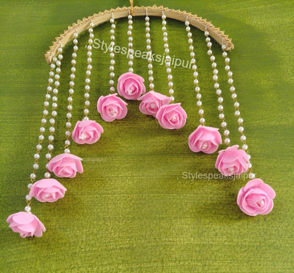 Traditional Foam Floral Half Moon Wall Hanging Pearl Strings for ...