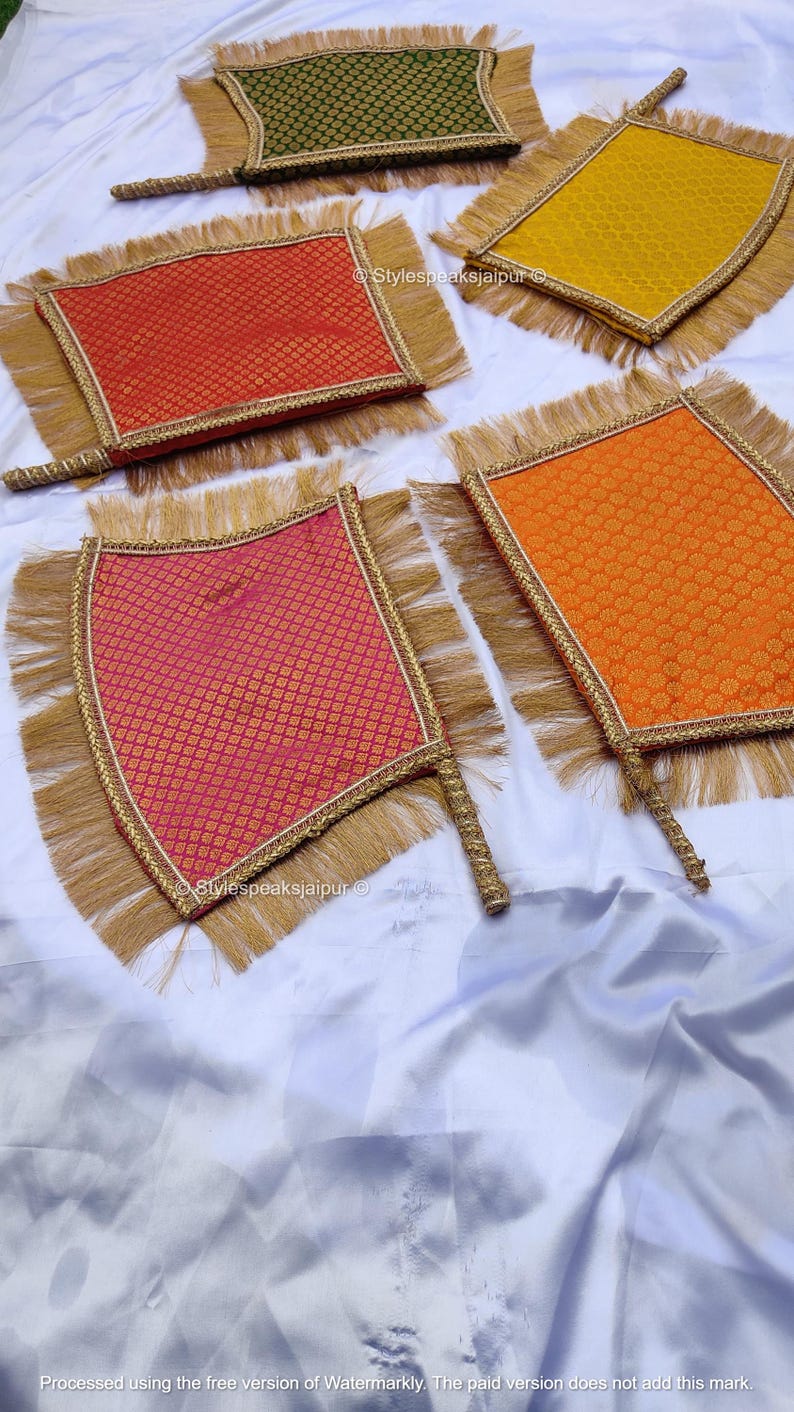 Luxury Brocade Hand Fans for Mehndi & Wedding Decor, Handmade Pakhi ...