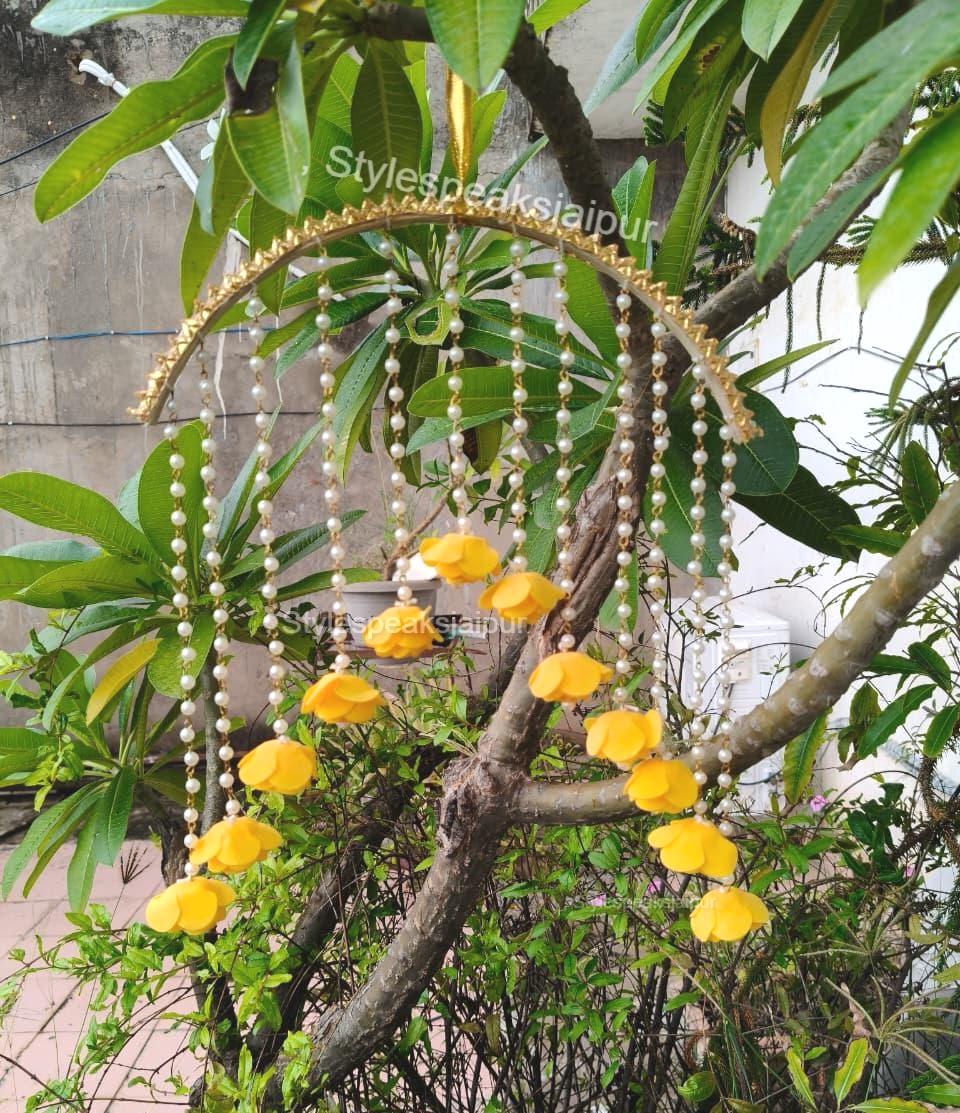 Traditional Foam Floral Half Moon Wall Hanging Pearl Strings for ...