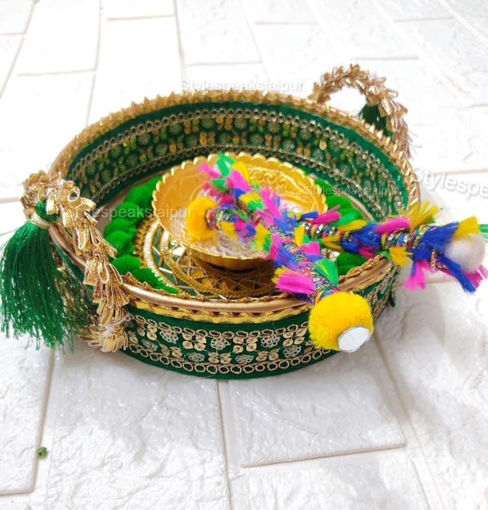 Haldi and Mehndi Ceremony Platter Set, Wedding Decor Tray Combo With ...