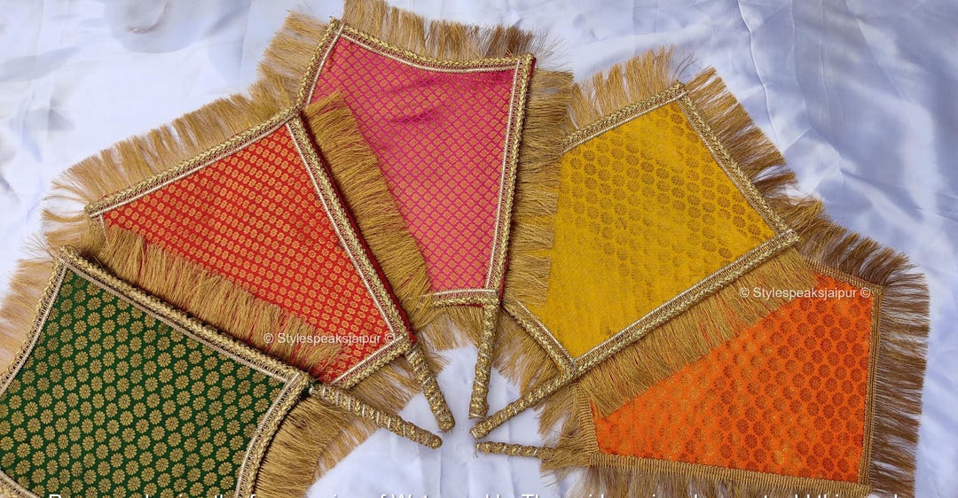 Luxury Brocade Hand Fans for Mehndi & Wedding Decor, Handmade Pakhi ...