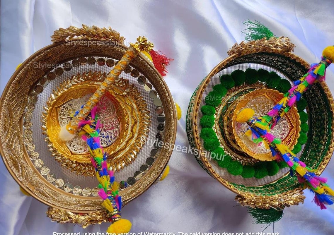 Haldi and Mehndi Ceremony Platter Set, Wedding Decor Tray Combo With ...