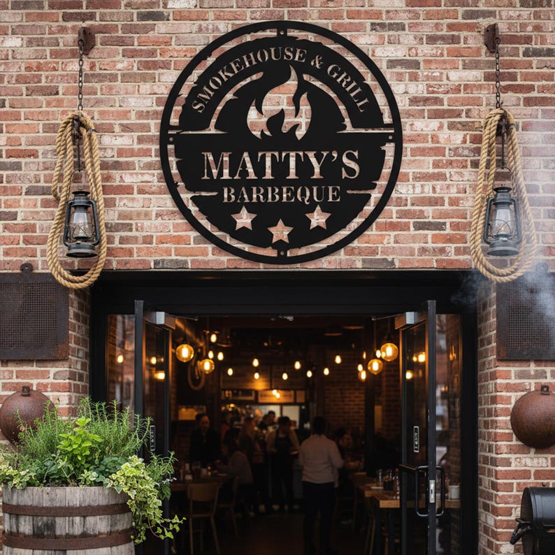 Personalized Metal Smokehouse & Grill Sign, Outdoor BBQ Metal Decor ...