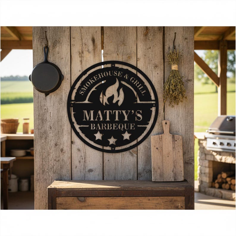 Personalized Metal Smokehouse & Grill Sign, Outdoor BBQ Metal Decor ...