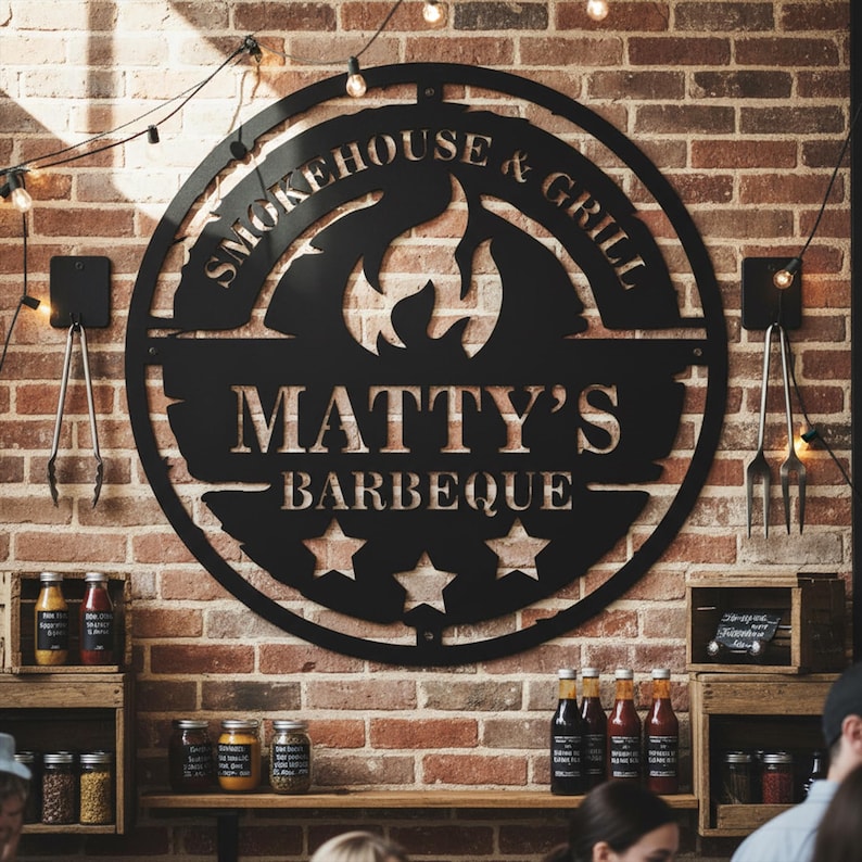 Personalized Metal Smokehouse & Grill Sign, Outdoor BBQ Metal Decor ...