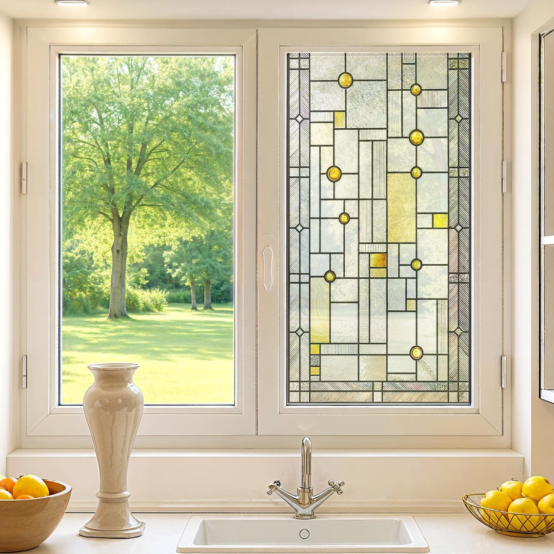 Geometric Stained Glass Window Film – Modern Privacy Cling | Peel ...