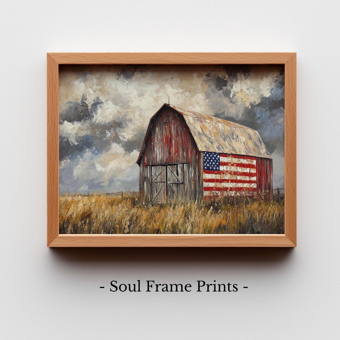 Rustic American Barn Digital Print Patriotic Country Wall Art Vintage ...