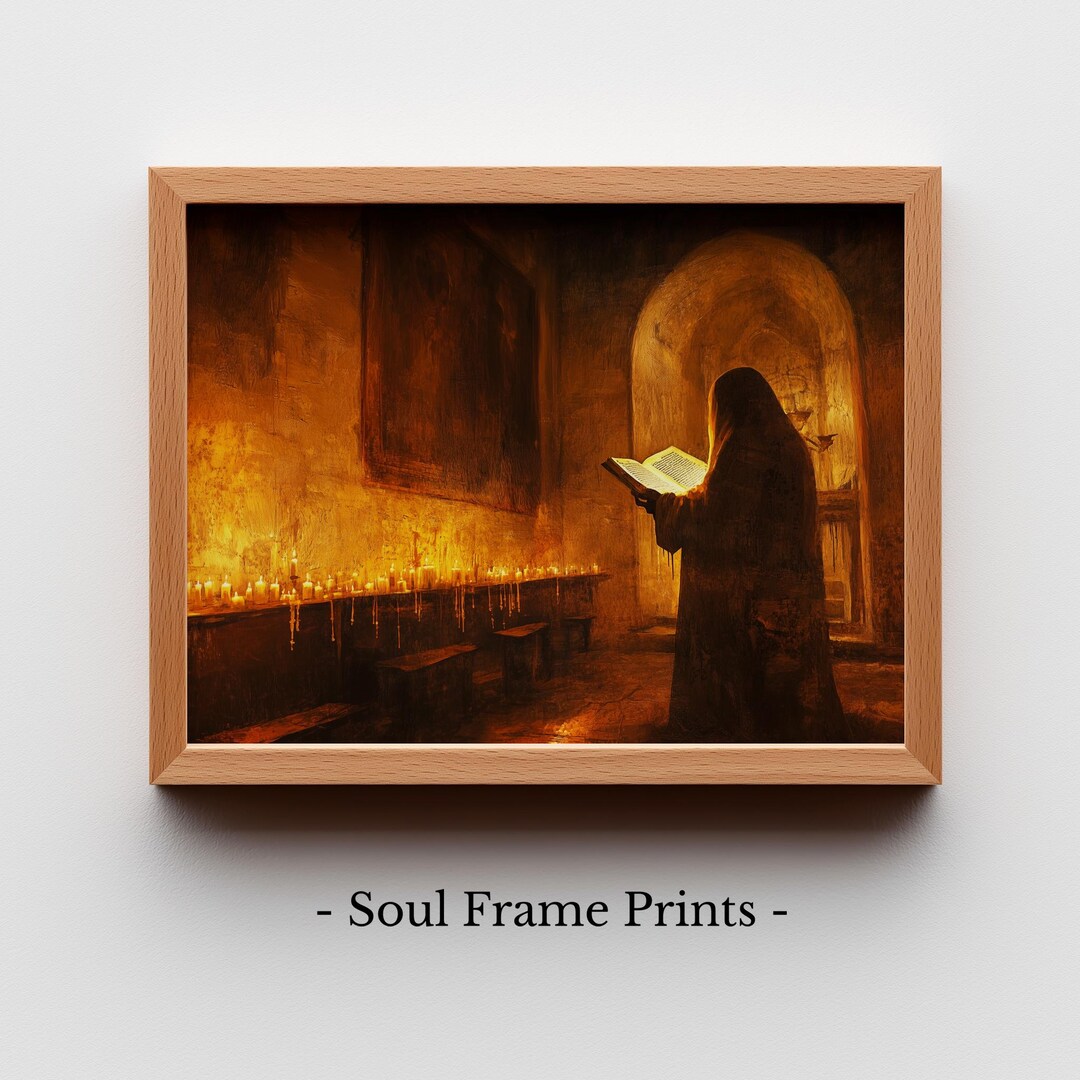 Dark Monastery Wall Art Medieval Candlelit Chapel Decor Gothic Monk ...