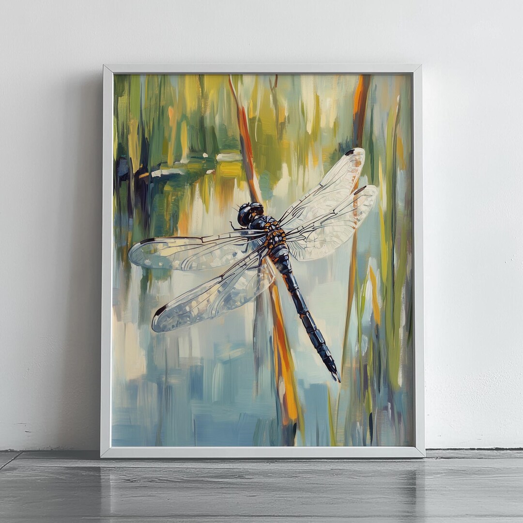 Dragonfly Oil Painting Print, Printable Wall Art, Rustic Summer Decor ...