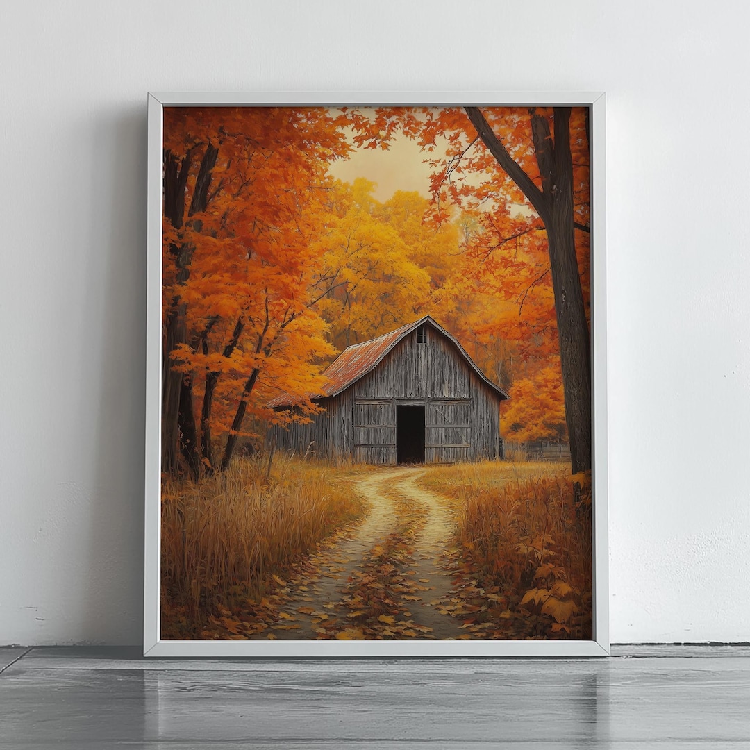 Autumn Barn Landscape Print – Rustic Farmhouse Wall Art (digital ...