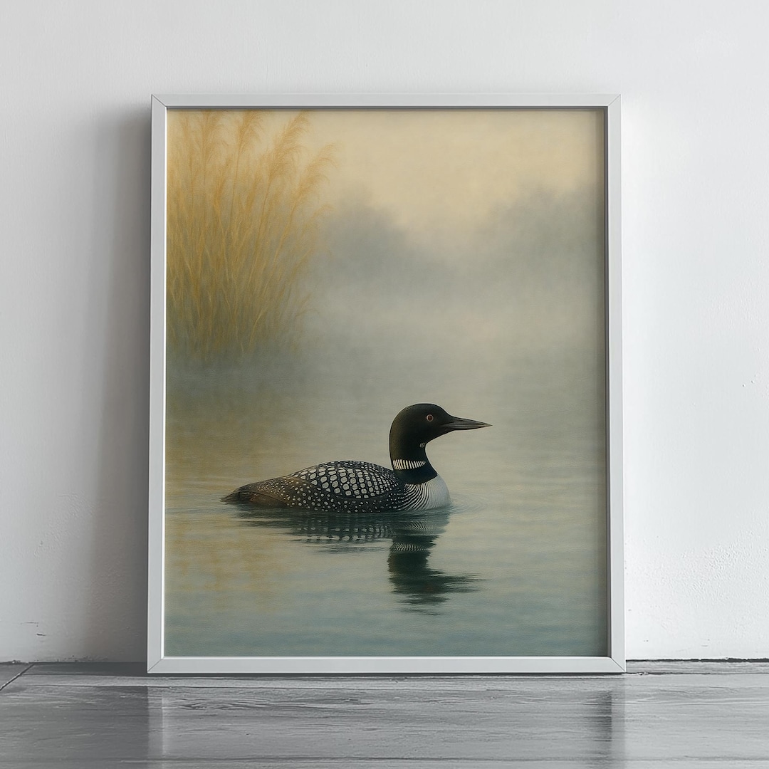 Tranquil Loon on Misty Pond - Printable Serene Wildlife Art, Calm ...