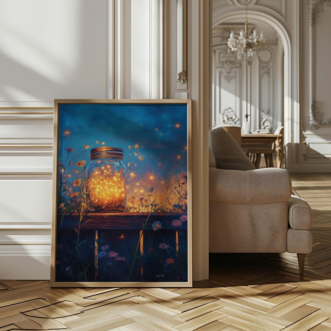 Printable Rustic Fireflies Wall Art, Moody Night Glow Art, Printable ...