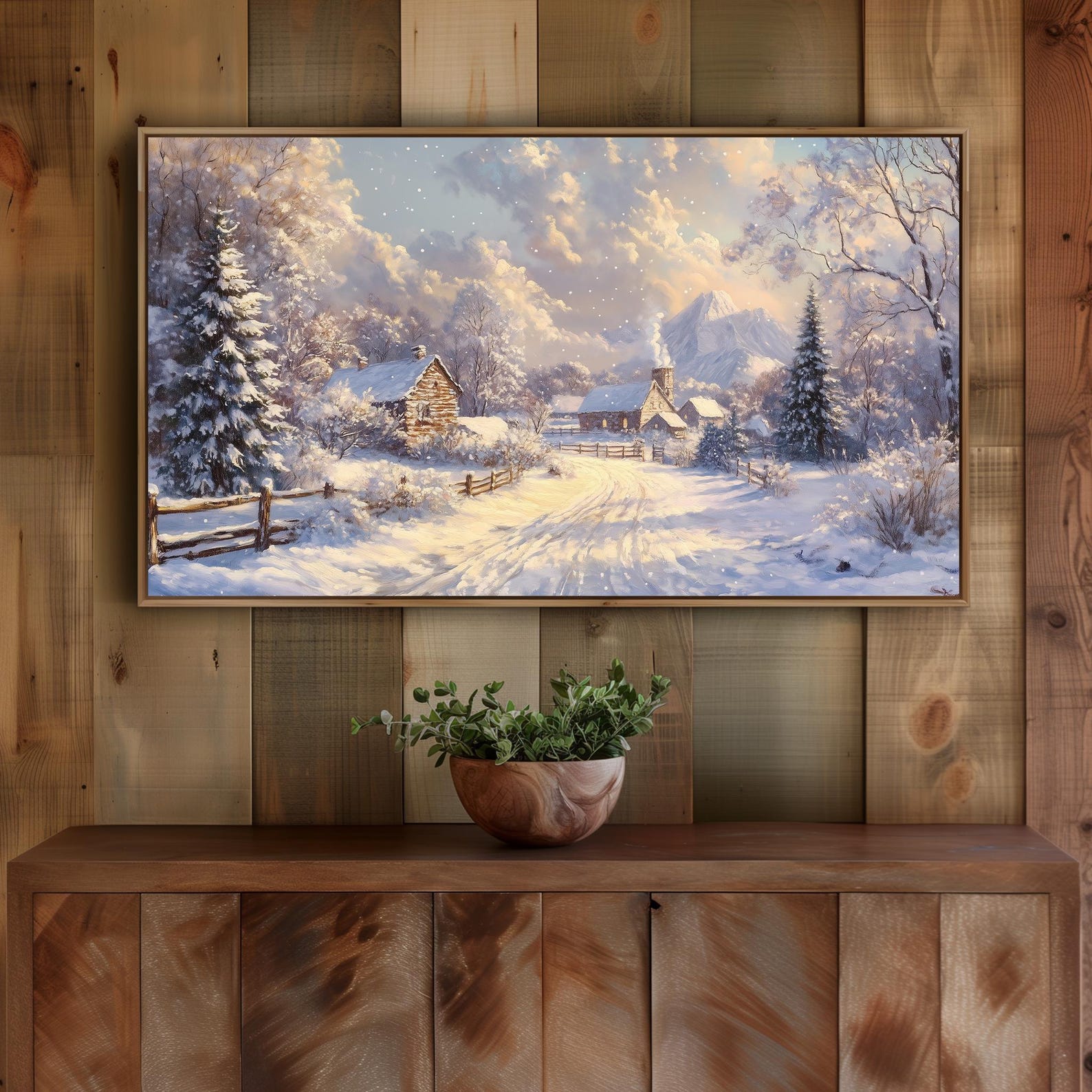 Pastoral Winter Scene Frame TV Art, Chateaucore Christmas TV Art ...