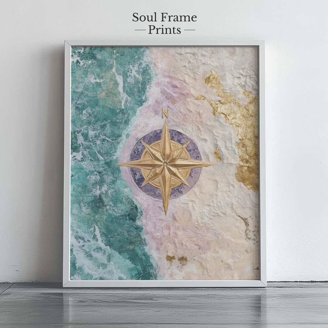 Compass Rose Wall Art Abstract Coastal Map Print Gold Sacred Geometry ...