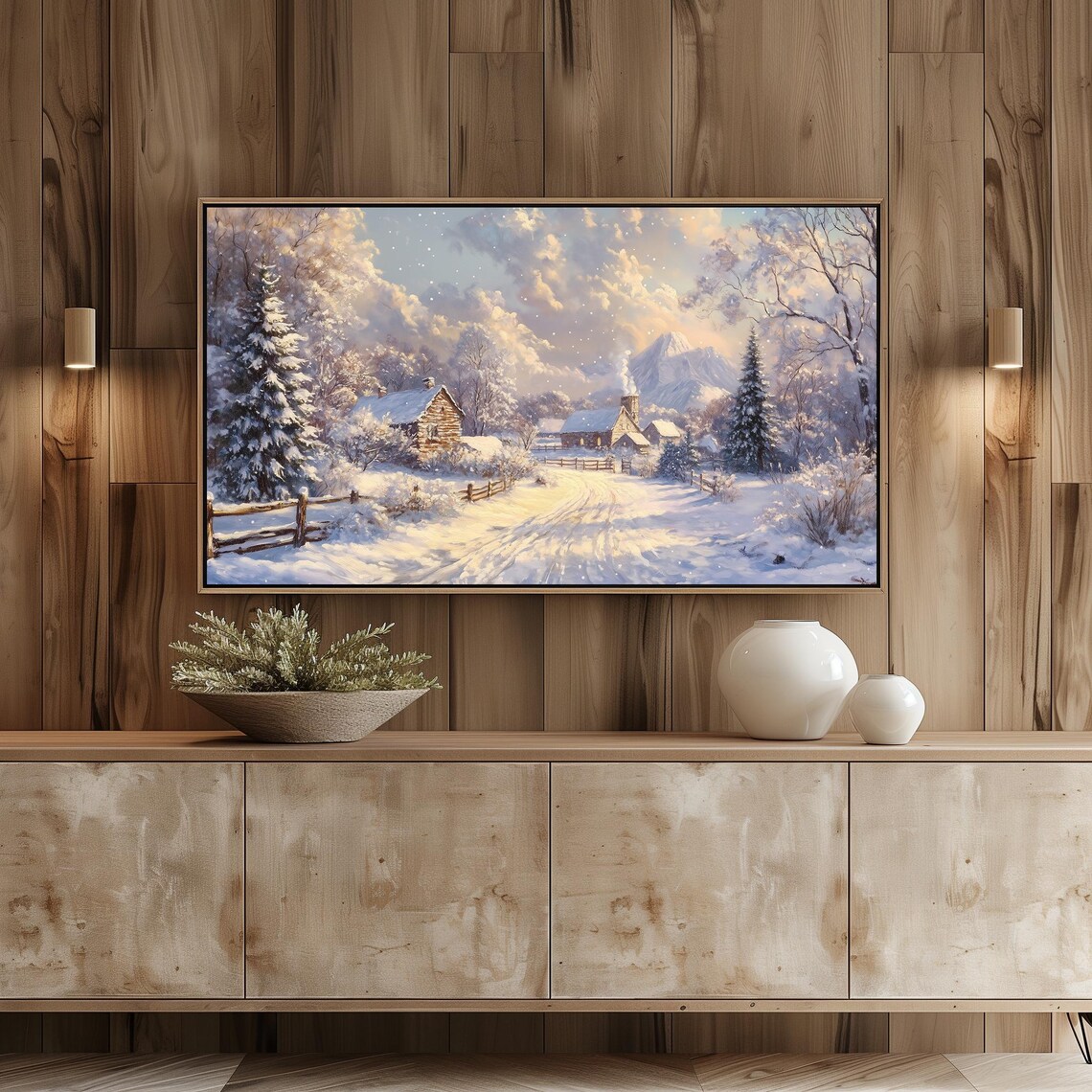 Pastoral Winter Scene Frame TV Art, Chateaucore Christmas TV Art ...
