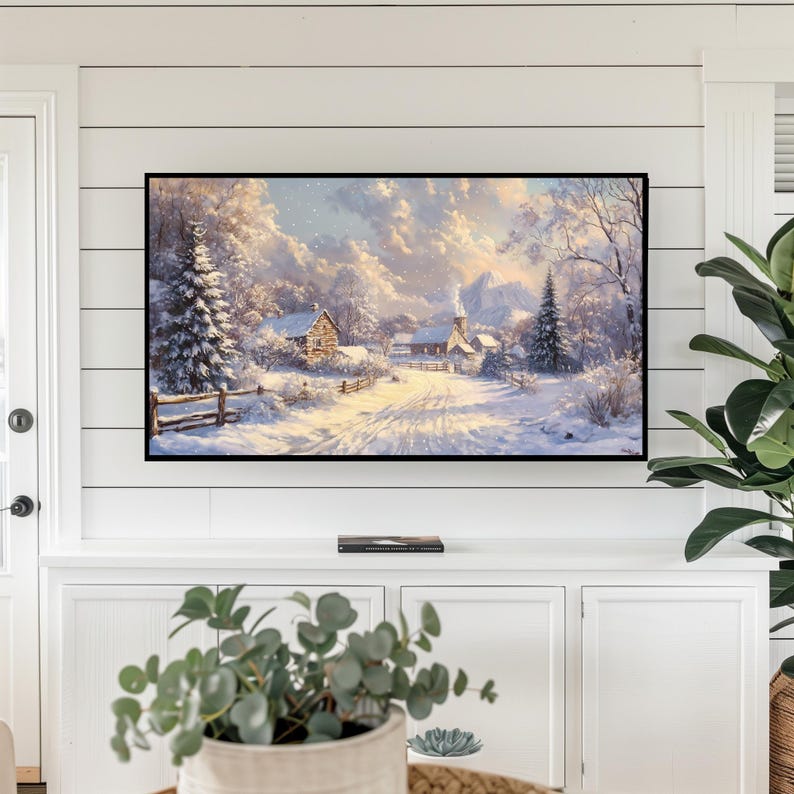 Pastoral Winter Scene Frame TV Art, Chateaucore Christmas TV Art ...