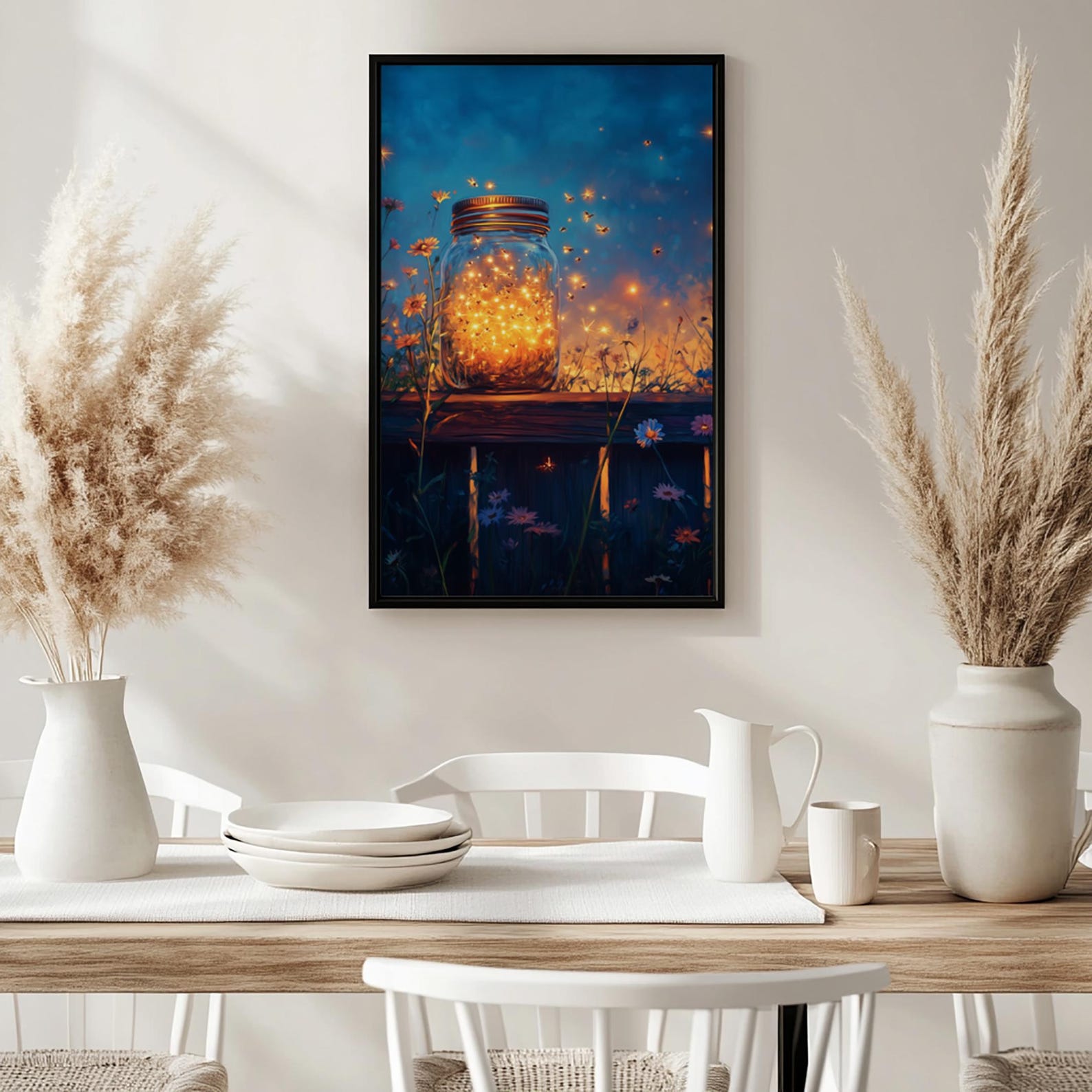 Printable Rustic Fireflies Wall Art, Moody Night Glow Art, Printable ...
