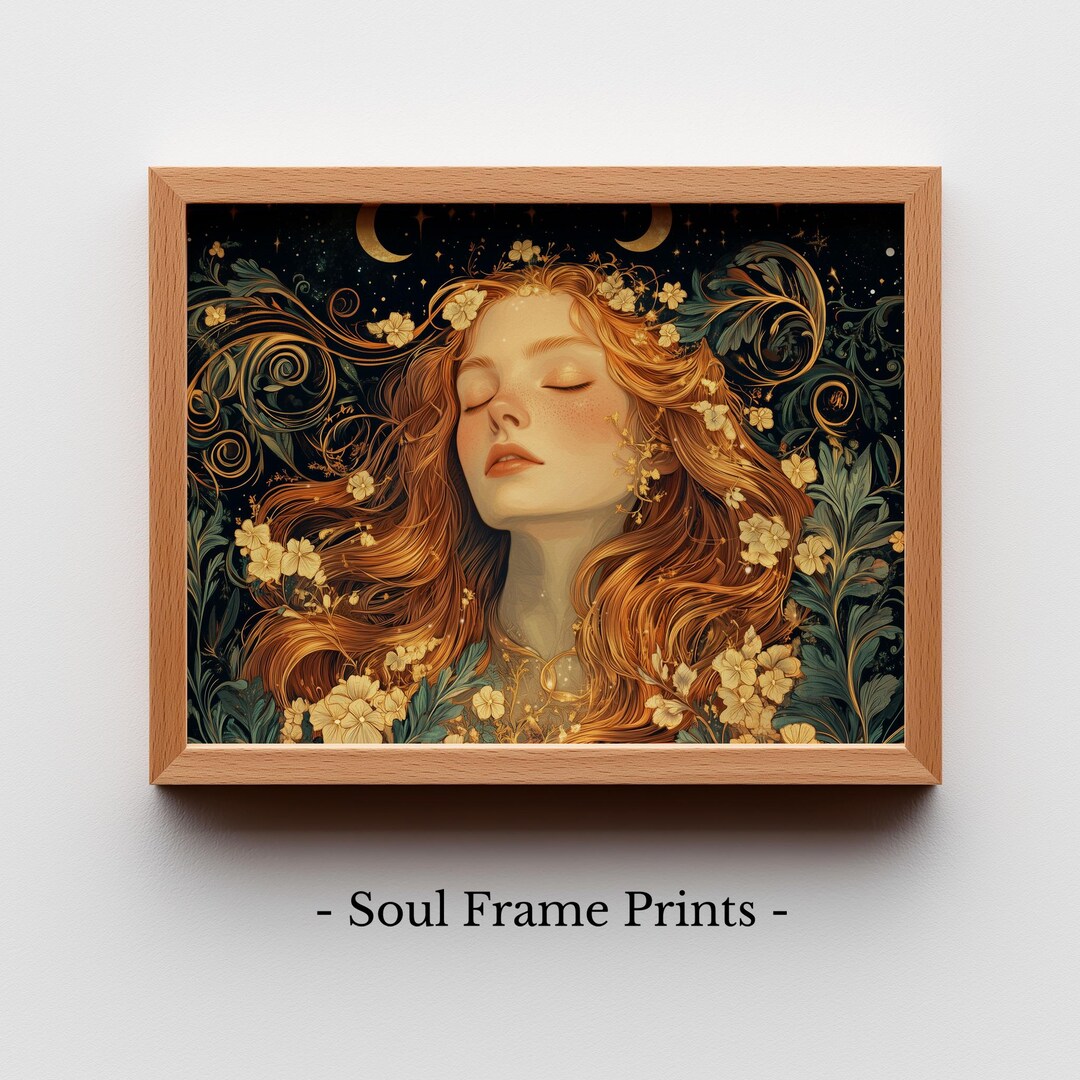 Art Nouveau Celestial Muse Print – Vintage Goddess Floral Wall Art ...