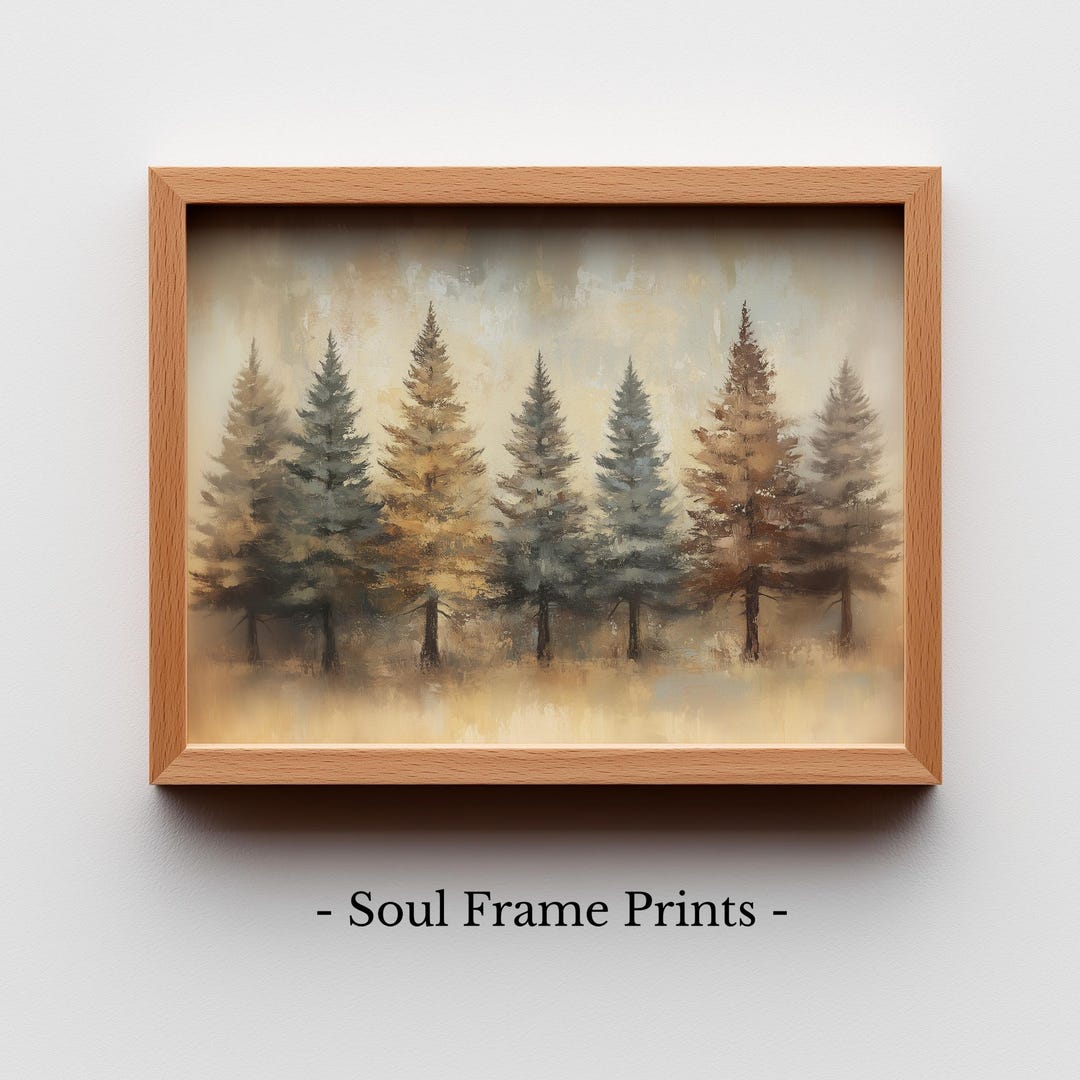 Rustic Printable Evergreen Trees Art - Cozy Nature Wall Decor, Textured ...