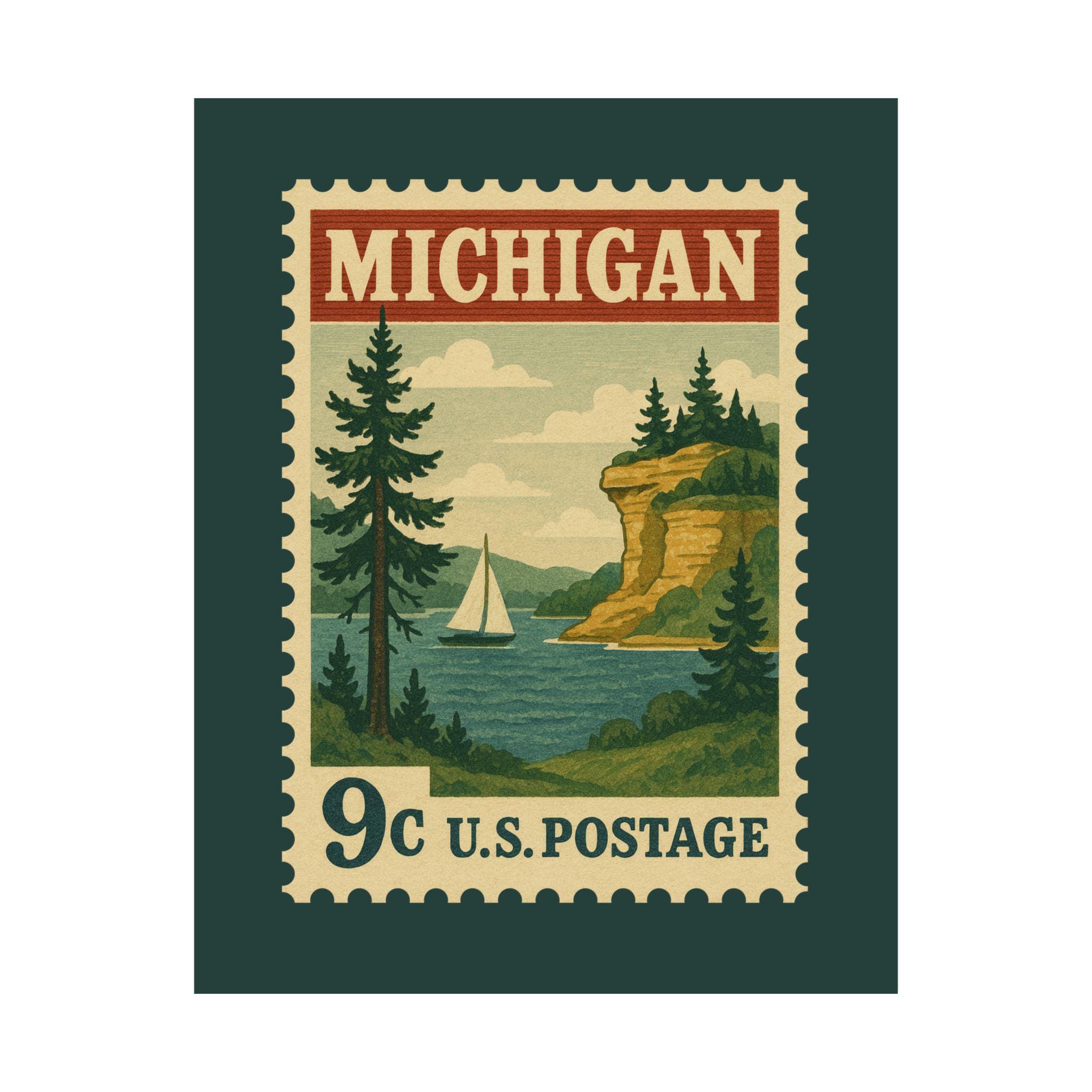 Vintage Michigan Postage Stamp Print | Pictured Rocks Lake Superior ...