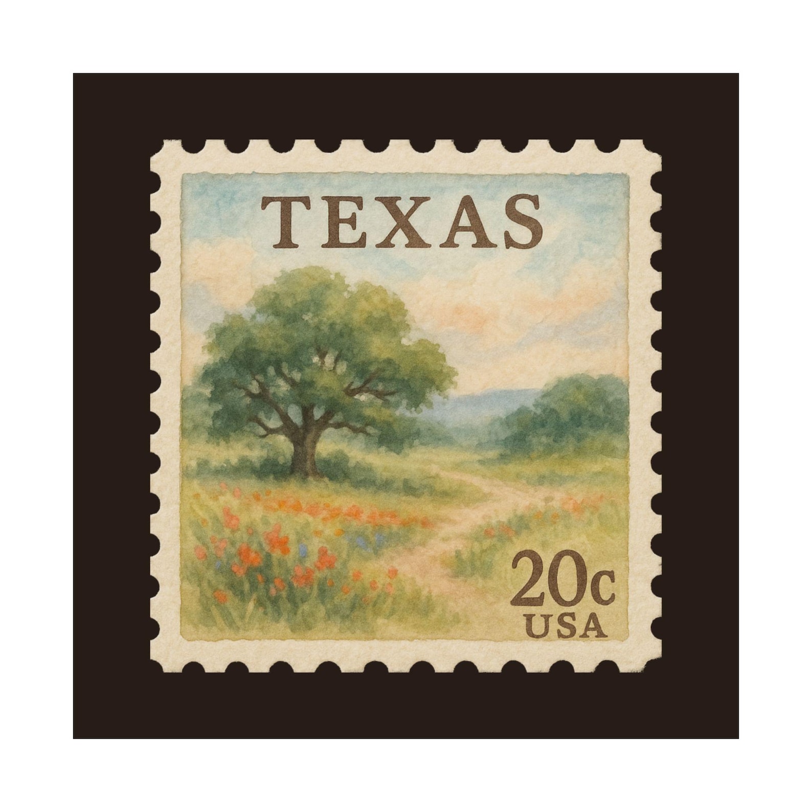 Texas State Postage Stamp Wall Art | Square Vintage Watercolor Print ...