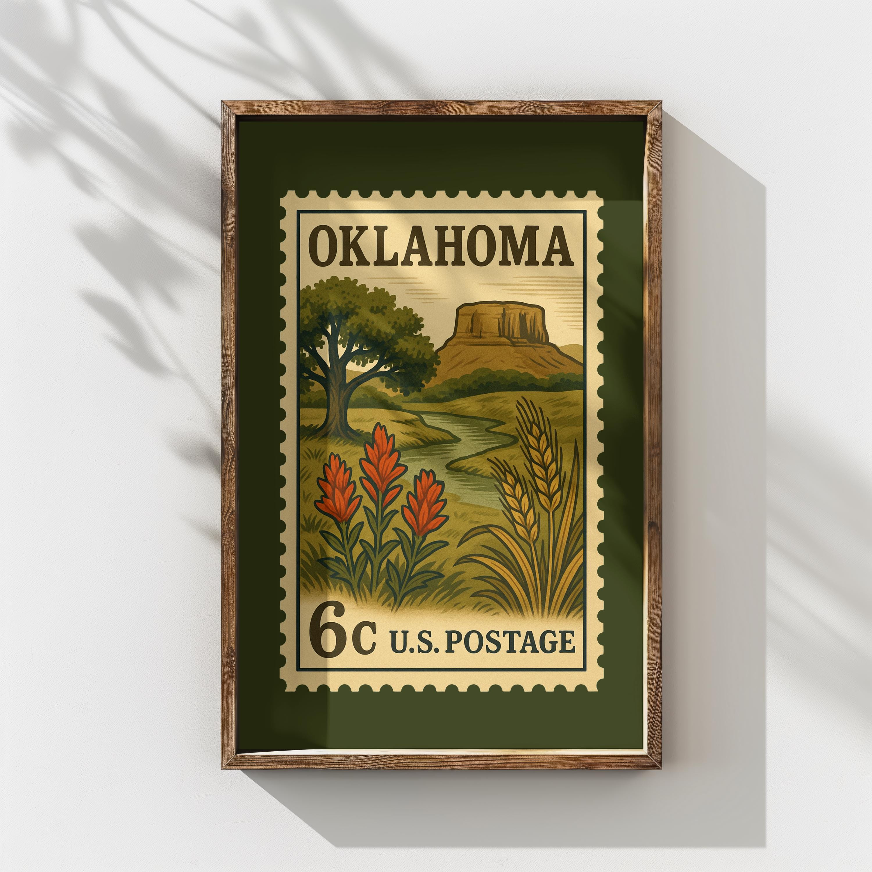 Oklahoma Postage Stamp Print | Vintage Style Retro Travel Poster Decor ...