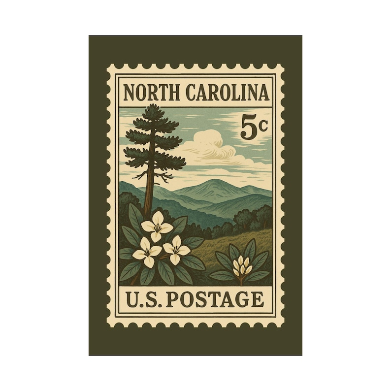 North Carolina Postage Stamp Print | US State Travel Poster | Retro ...