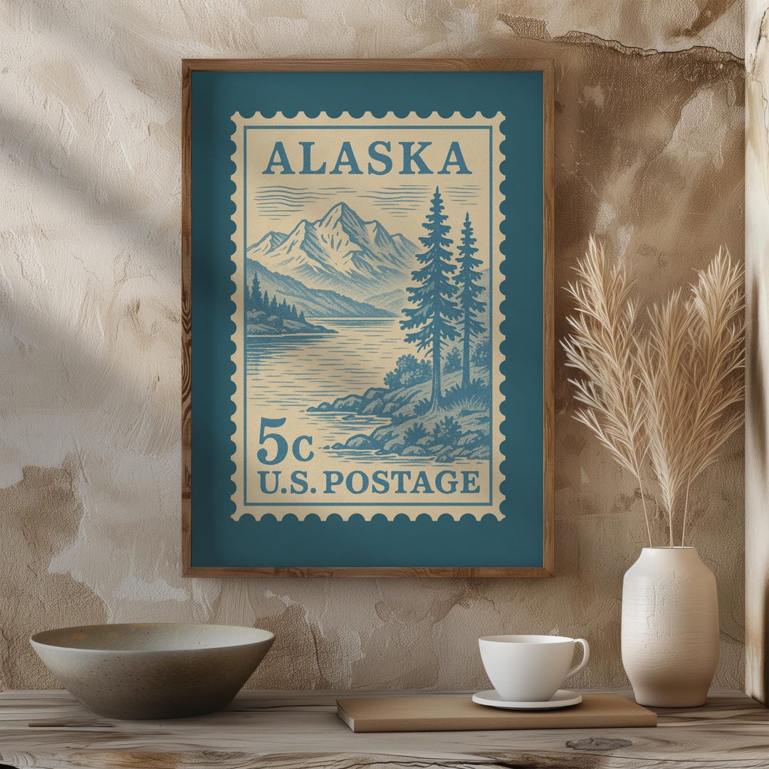 Alaska Postage Stamp Poster | Retro US State Postage Wall Art | WPA ...