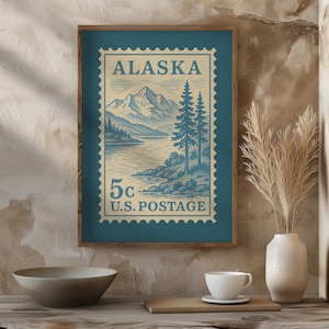 Alaska Postage Stamp Poster | Retro US State Postage Wall Art | WPA ...