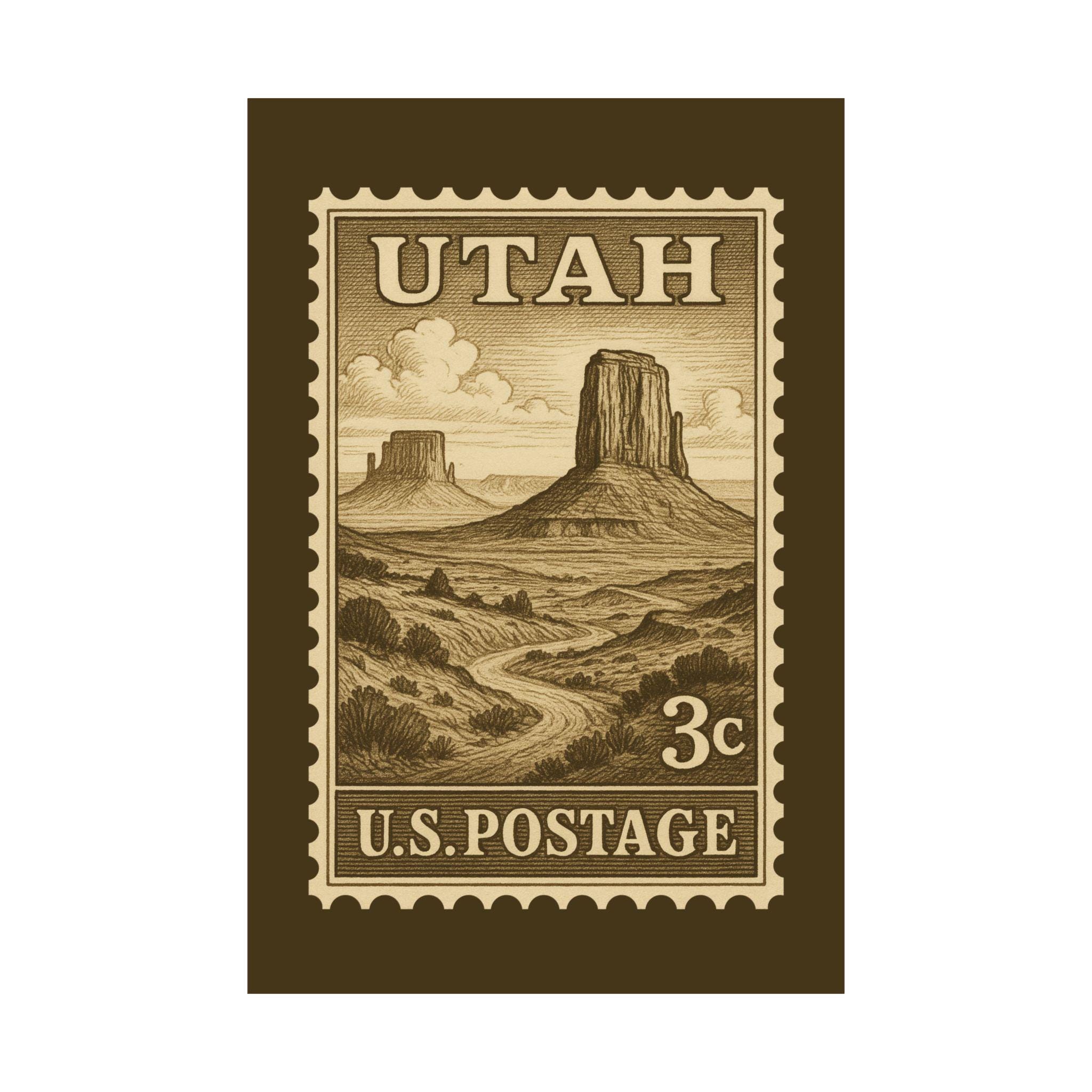 Utah Vintage Postage Stamp Art Print | Monument Valley Landscape Poster ...