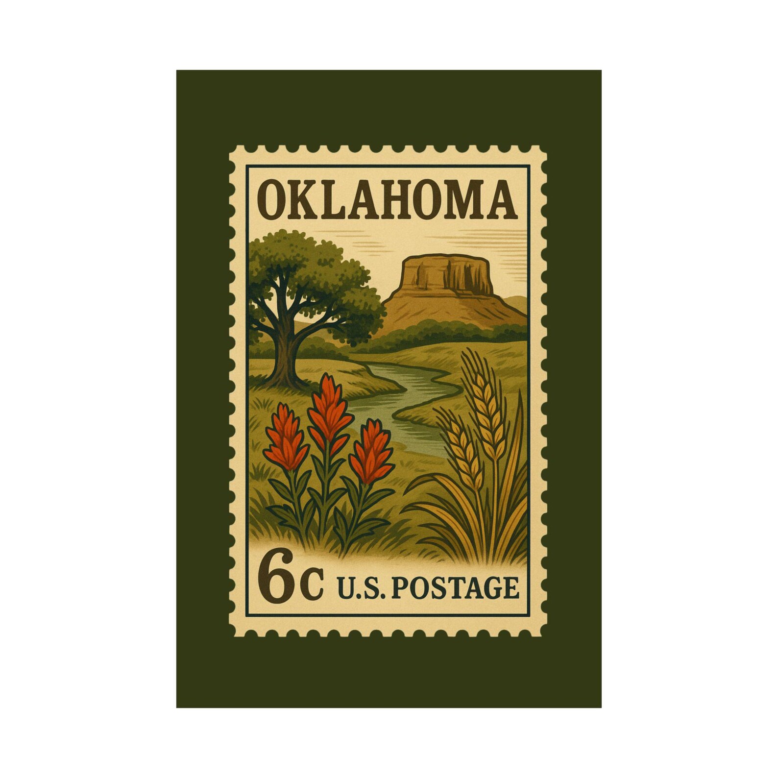 Oklahoma Postage Stamp Print | Vintage Style Retro Travel Poster Decor ...