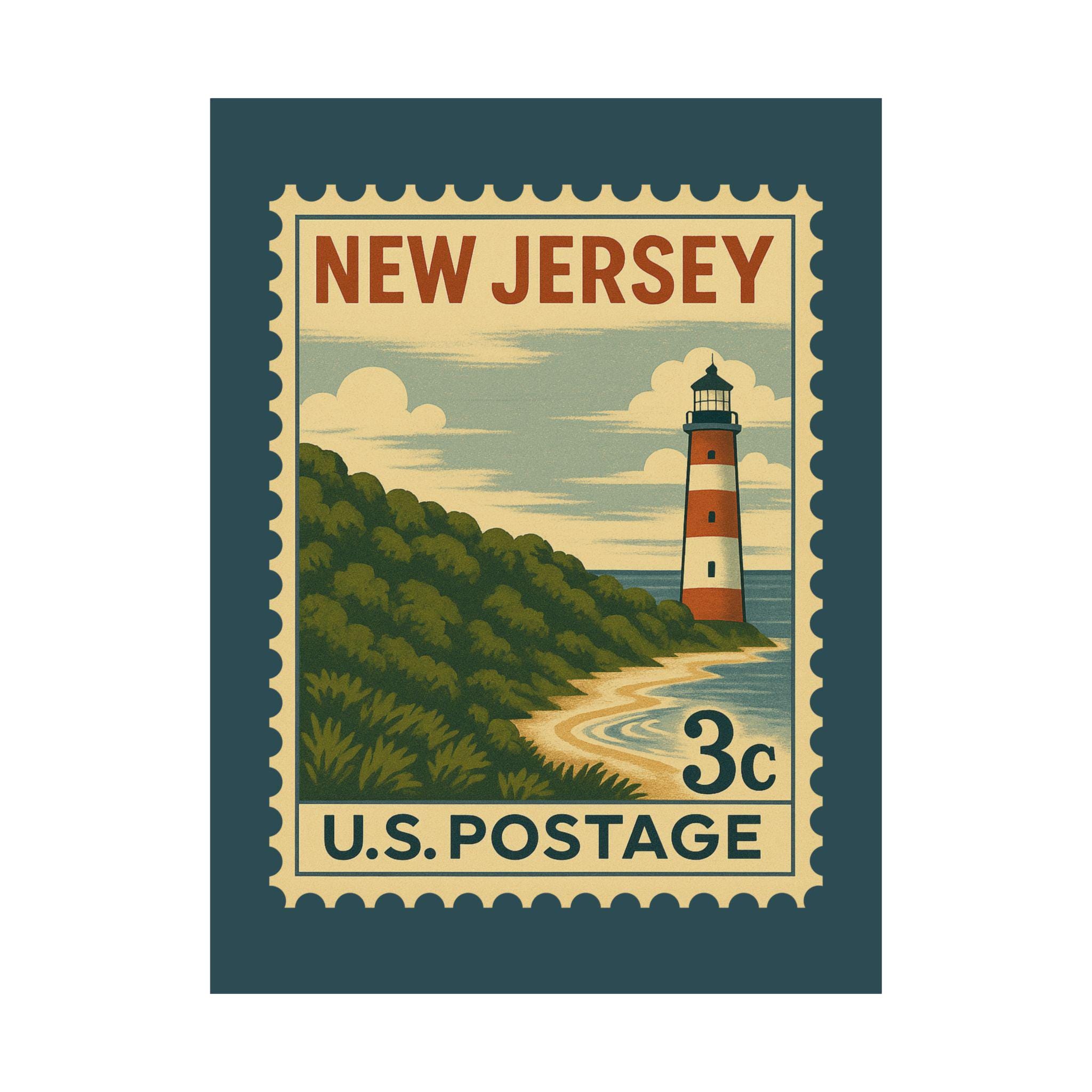 New Jersey Postage Stamp Print | Coastal Lighthouse Scene Wall Art ...