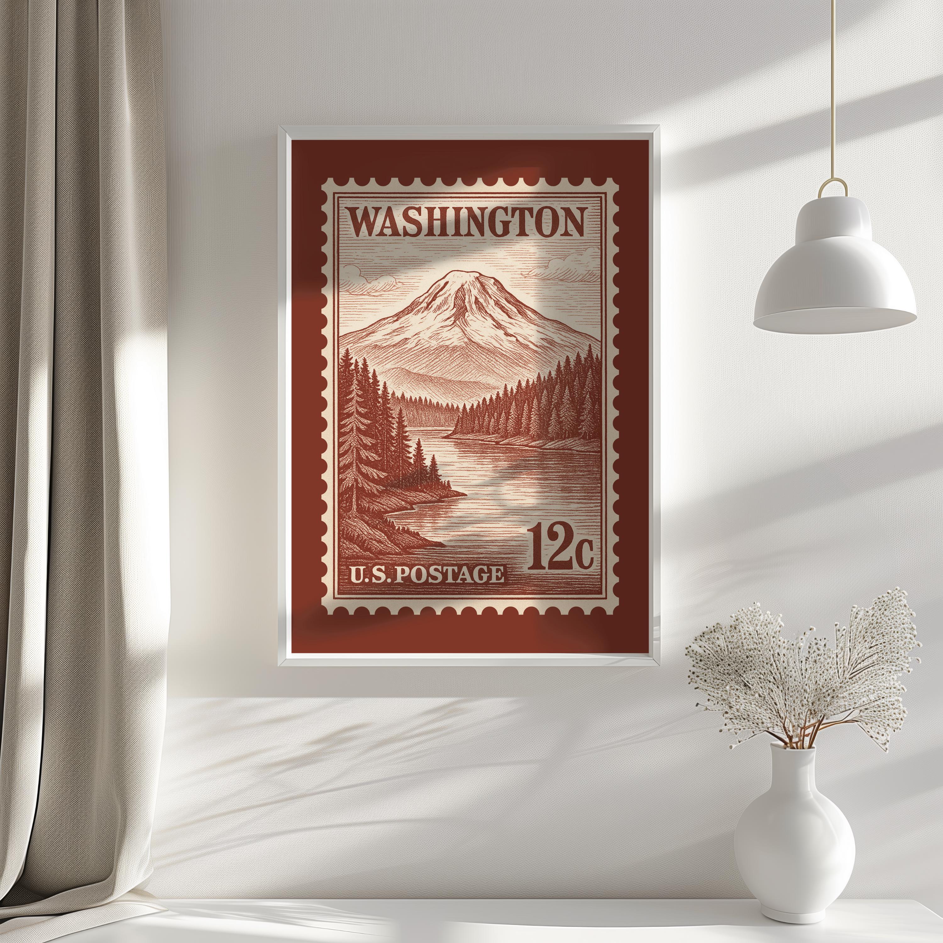 Vintage Washington State Postage Stamp Print | Retro Mountain & Forest ...