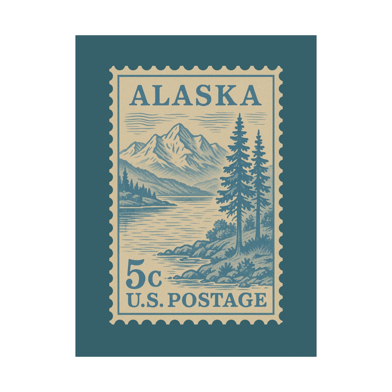 Alaska Postage Stamp Poster | Retro US State Postage Wall Art | WPA ...