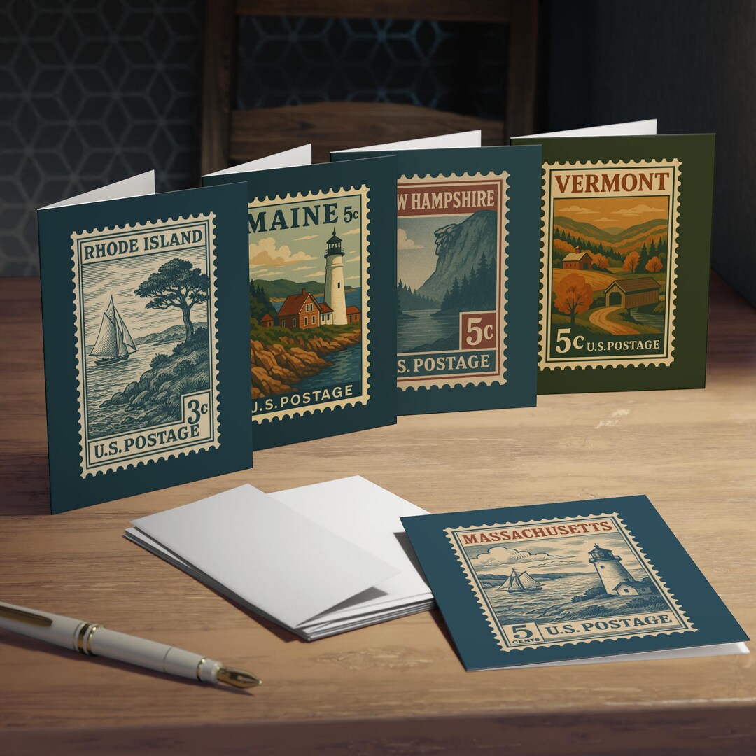 New England Cards 5-pack | Postage Stamp Notecards | Maine New ...