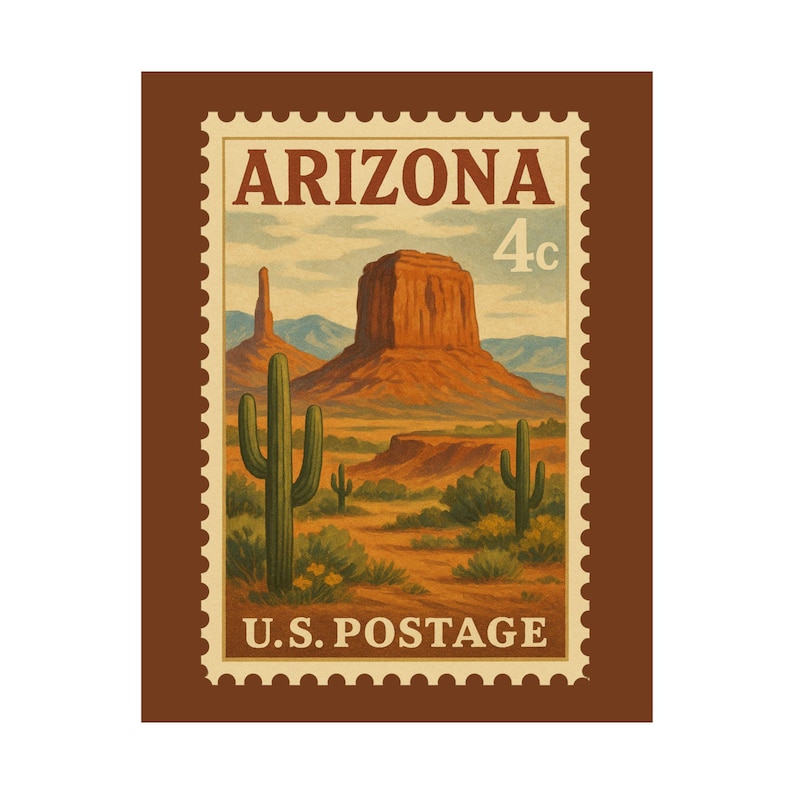 Arizona Postage Stamp Print | Vintage Style Desert Wall Art | Arizona ...