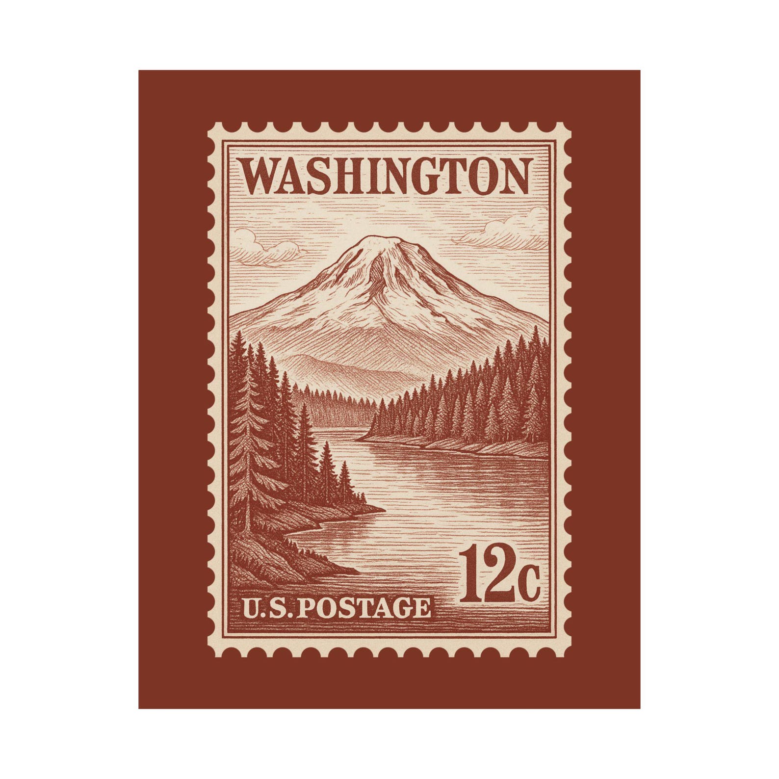Vintage Washington State Postage Stamp Print | Retro Mountain & Forest ...