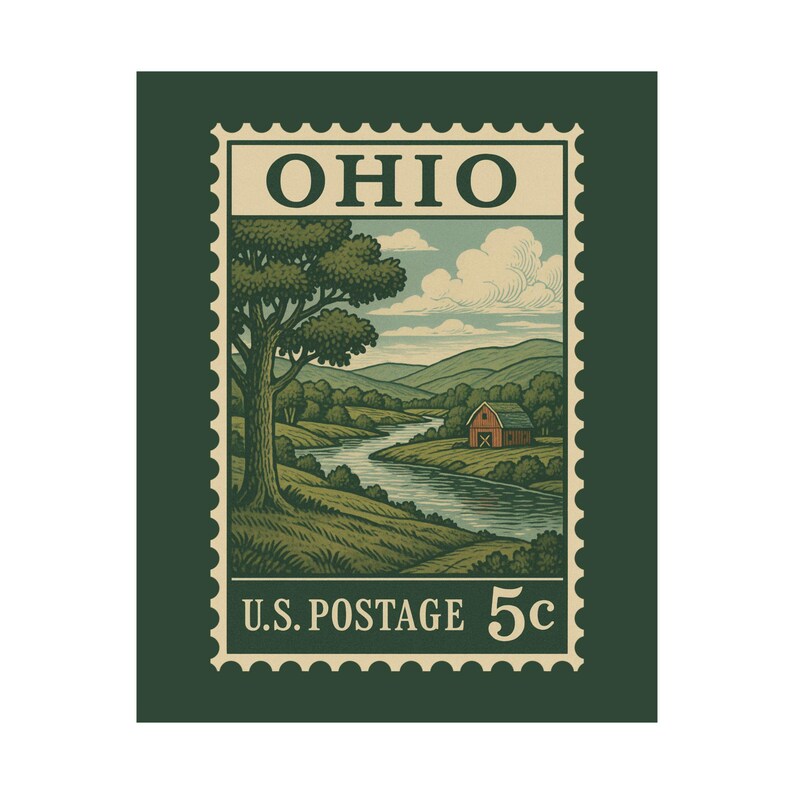 Ohio Vintage Postage Stamp Print | Retro Midwest Wall Art | Rustic ...