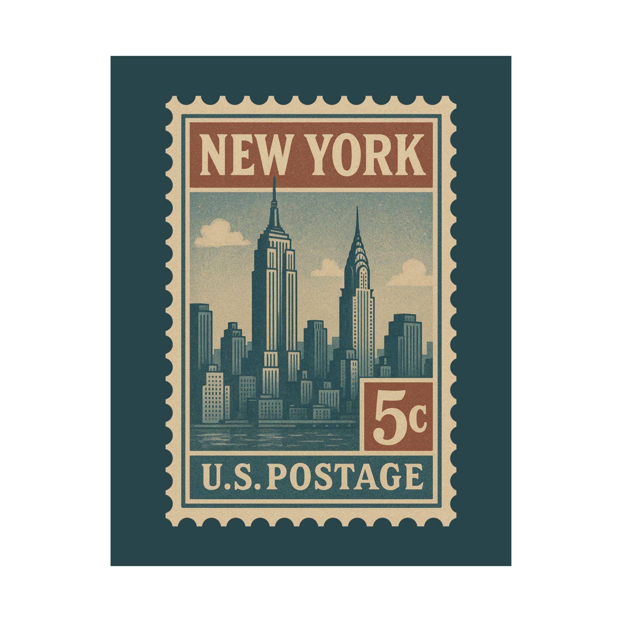 New York Postage Stamp Print | Retro NYC Skyline Wall Art | Empire ...