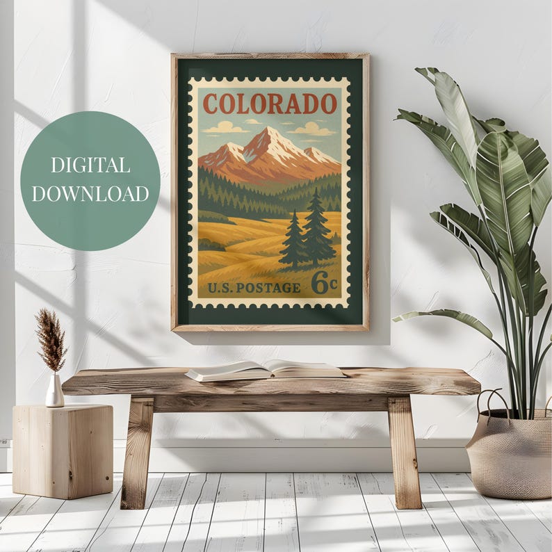 Printable Colorado Vintage Postage Stamp Art | Digital Download ...