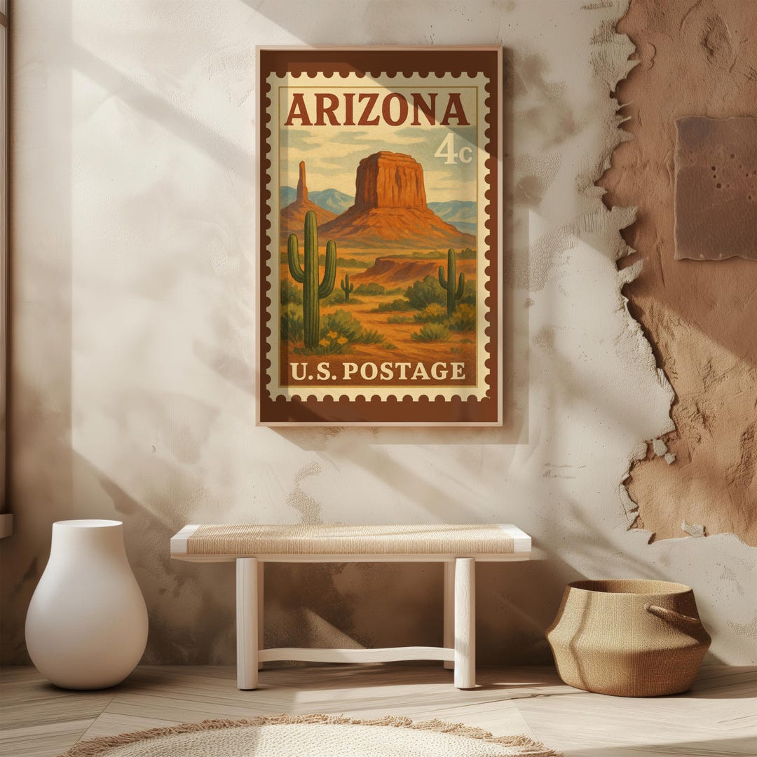 Arizona Postage Stamp Print | Vintage Style Desert Wall Art | Arizona ...