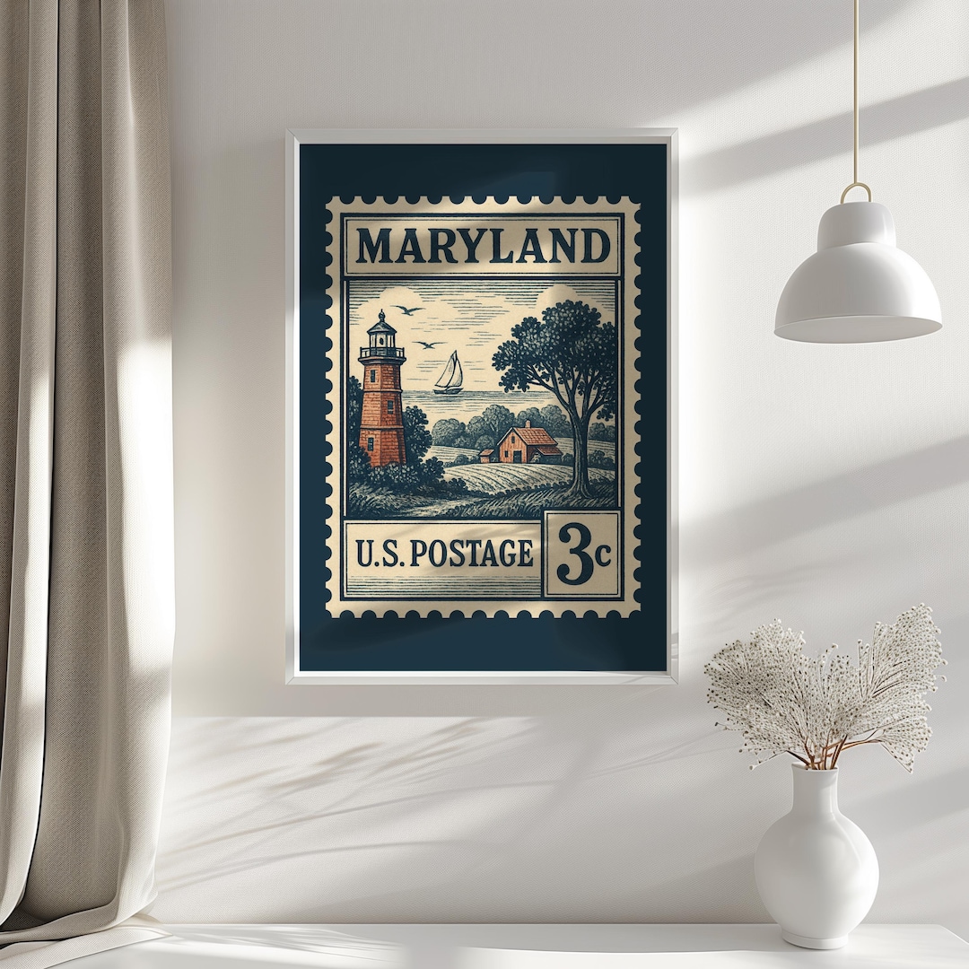 Maryland Postage Stamp Wall Art | Vintage-style Chesapeake Bay Print ...