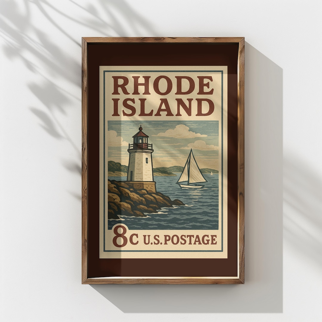 Rhode Island Postage Stamp Print | Vintage Style Coastal Lighthouse ...