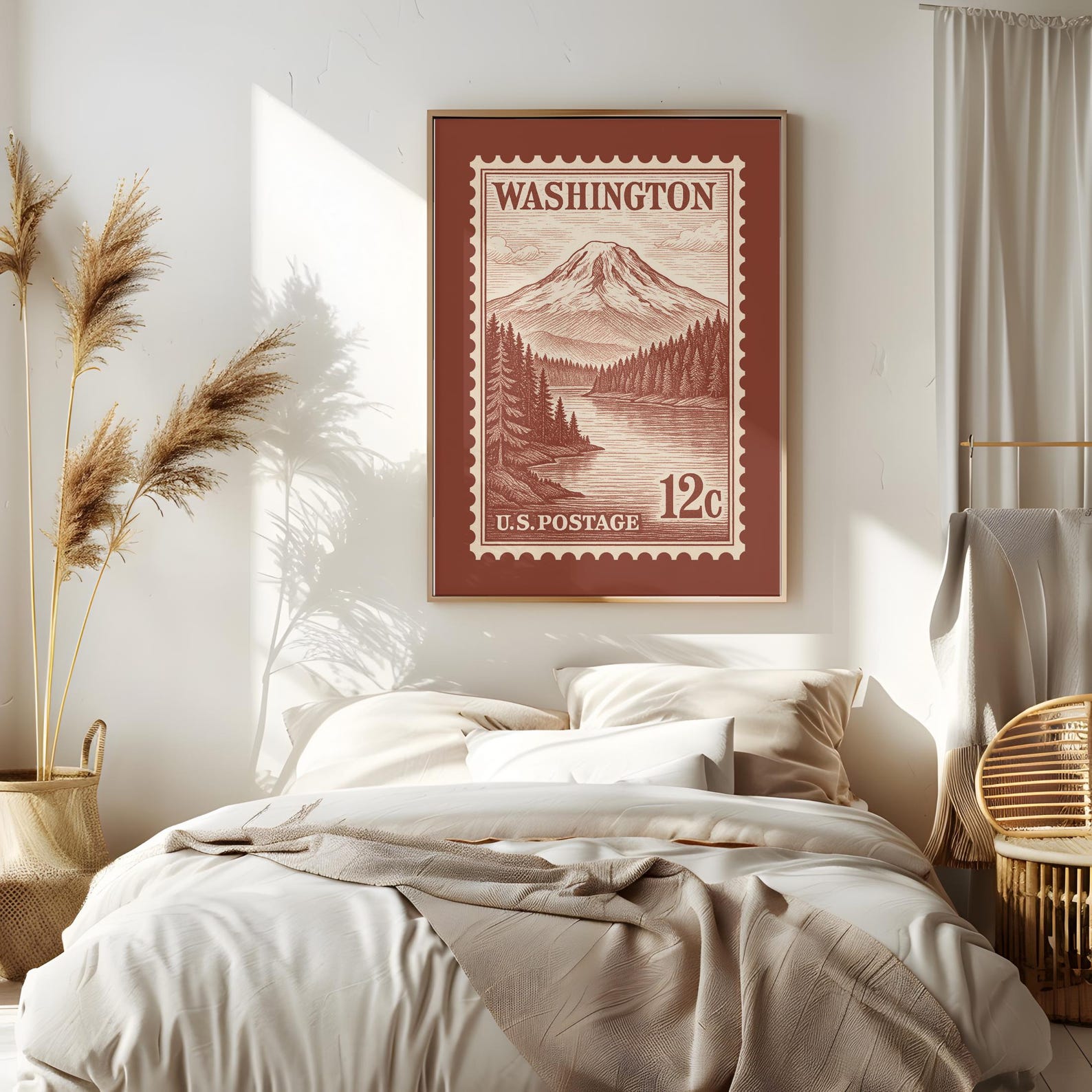 Vintage Washington State Postage Stamp Print | Retro Mountain & Forest ...