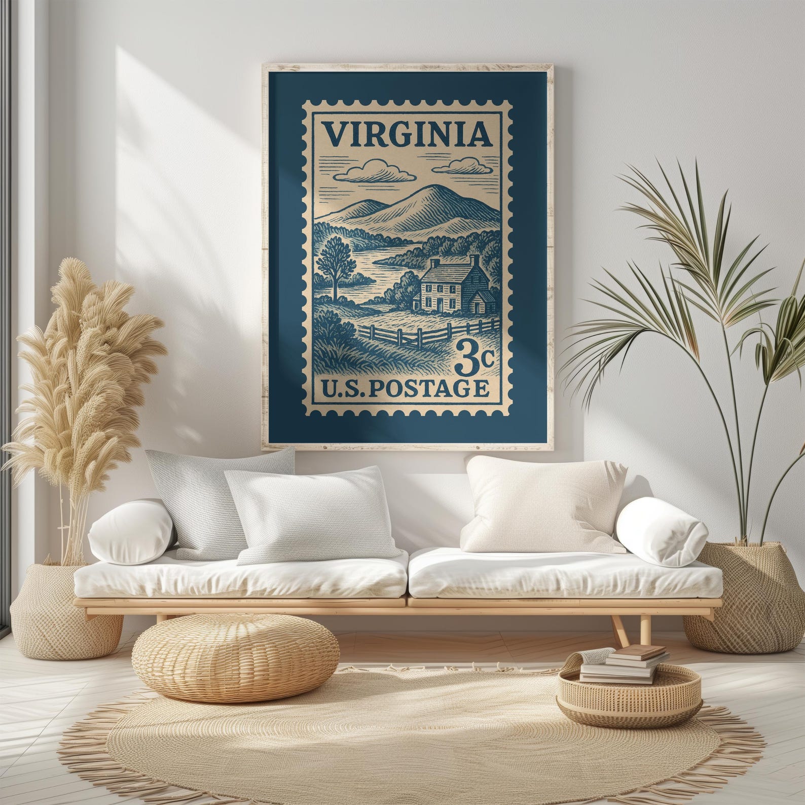 Virginia Vintage Postage Stamp Wall Art | Blue Ridge Mountains ...