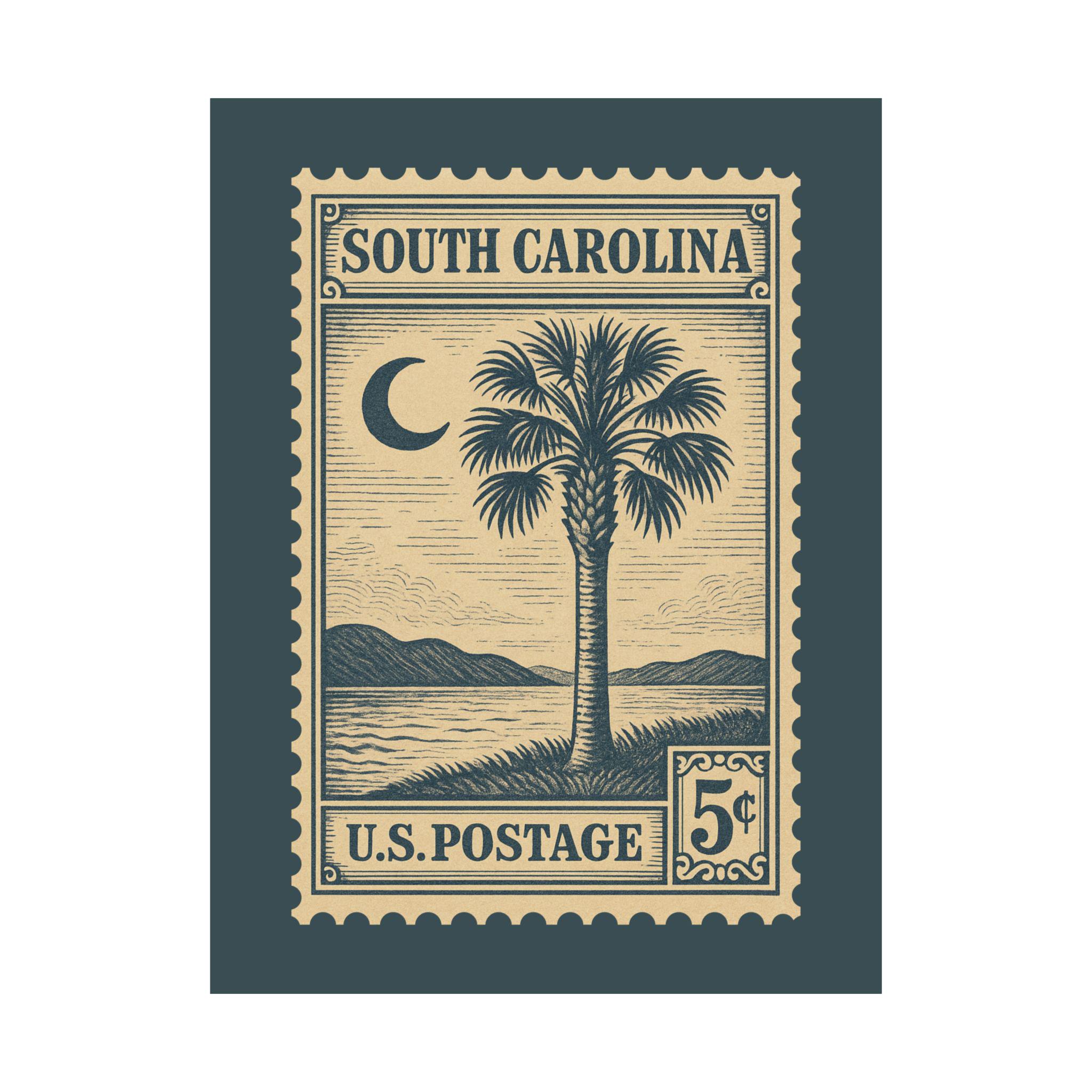 South Carolina Postage Stamp Print | Vintage Style Palmetto Tree ...