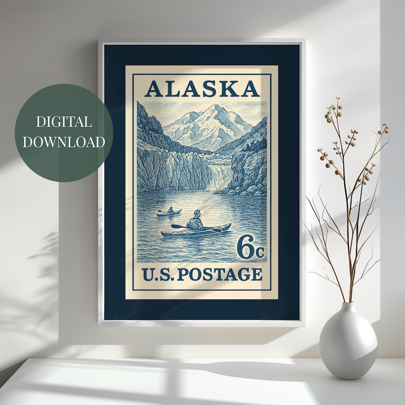 Printable Alaska Vintage Postage Stamp Art | Digital Download ...