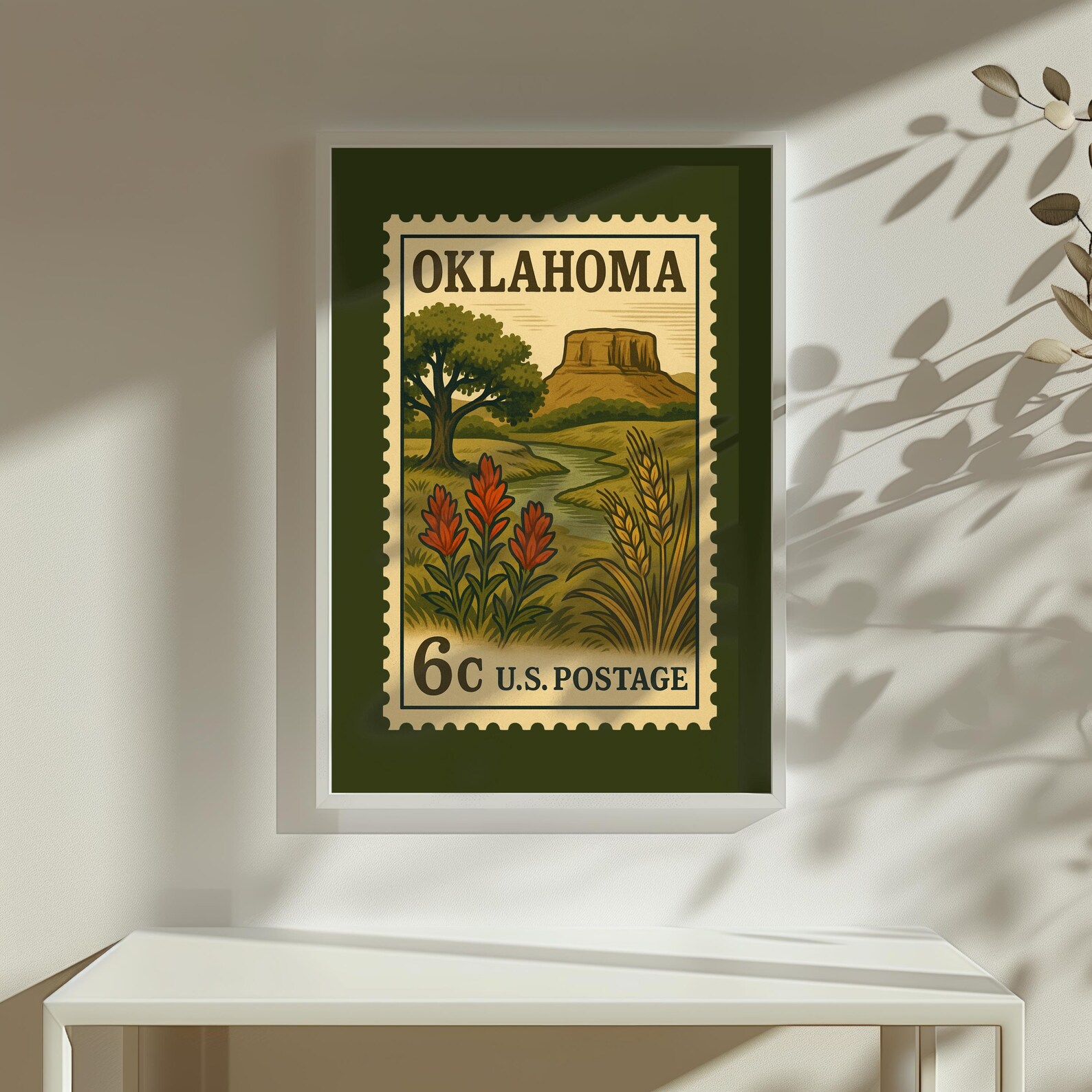 Oklahoma Postage Stamp Print | Vintage Style Retro Travel Poster Decor ...