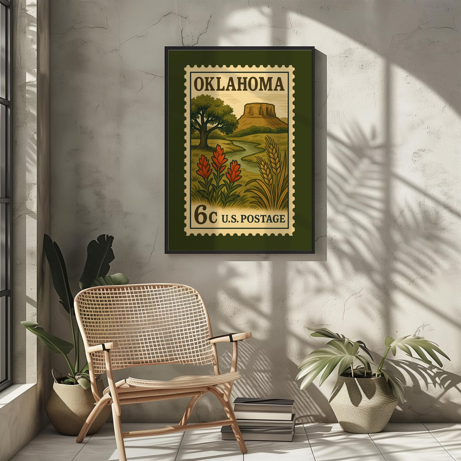 Oklahoma Postage Stamp Print | Vintage Style Retro Travel Poster Decor ...